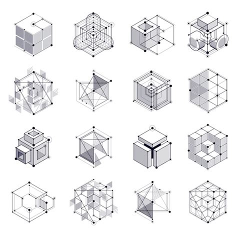 Premium Vector Isometric Abstract Black And White Backgrounds Set With Linear Dimensional Cube