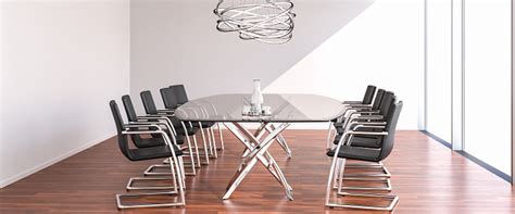 밝은 조명의 현대적인 회의실에는 대형 유리 테이블 안경 물 사무실 의자 객실 높이 의자 천장 램프 및 빈 벽이있는 우유통이 있습니다 3d 렌더 낮에 대한 스톡 사진 및 기타