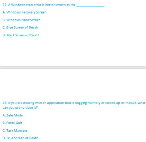 A Windows Stop Error Is Better Known As The Qquad A Windows Recovery Sc