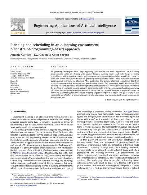 Pdf Planning And Scheduling In An E Learning Environment A Constraint Programming Based Approach