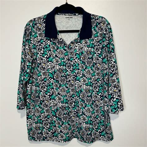 Lands End Tops Lands End Womens Floral 34 Sleeve Polo Size X