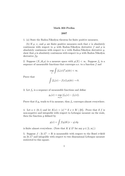 Radon Nikodym Theorem Real Analysis Exam Docsity