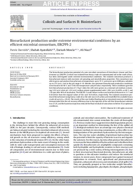 Pdf Biosurfactant Production Under Extreme Environmental Conditions By An Efficient Microbial