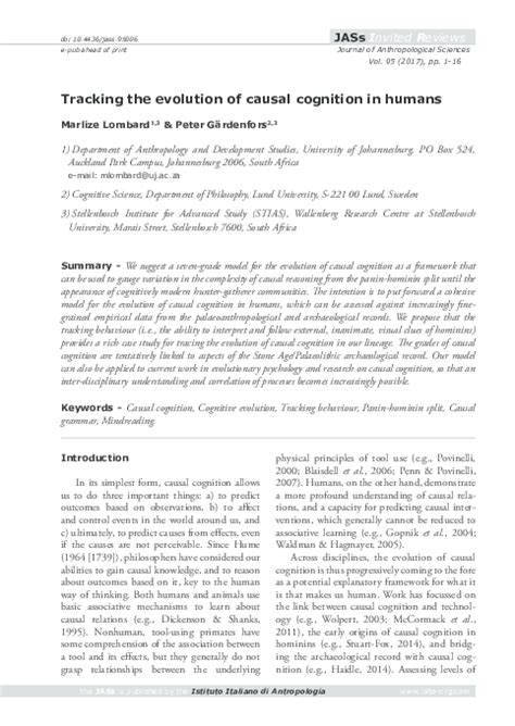 Pdf Tracking The Evolution Of Causal Cognition In Humans