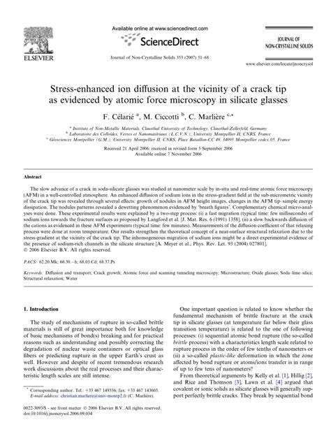 Pdf Stress Enhanced Ion Diffusion At The Vicinity Of A Crack Tip As Evidenced By Atomic Force