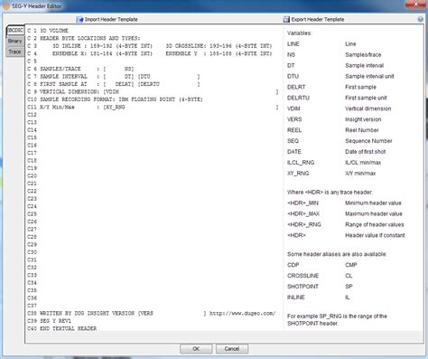 Setting The Seg Y Text Ebcdic Header Export Dug Insight 4 User
