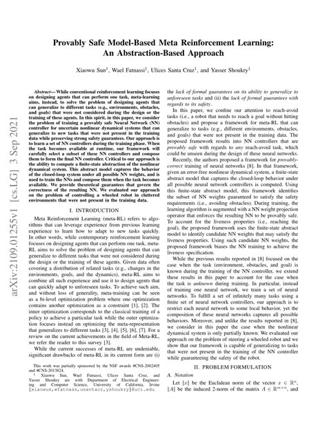 Pdf Provably Safe Model Based Meta Reinforcement Learning An Abstraction Based Approach