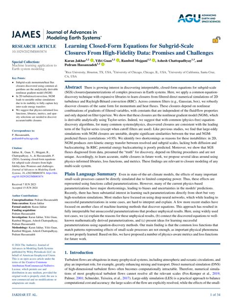 Pdf Learning Closed‐form Equations For Subgrid‐scale Closures From High‐fidelity Data
