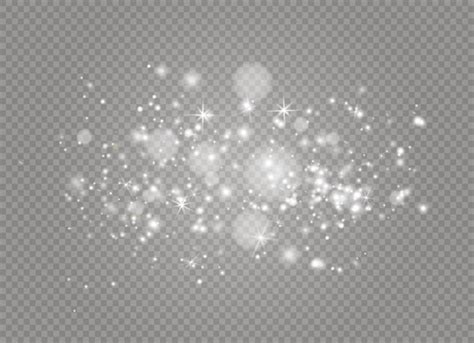 흰색 불꽃과 황금 별이 특별한 조명 효과로 반짝입니다 요정 가루의 반짝이는 입자 프리미엄 벡터