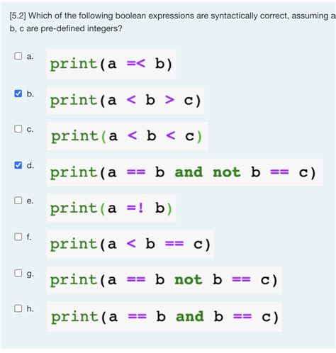 52 Which Of The Following Boolean Expressions Are