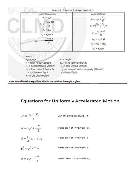 formula projectiles pdf