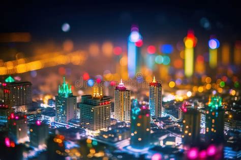 tilt shift night cityscape shallow deep of field selective focus
