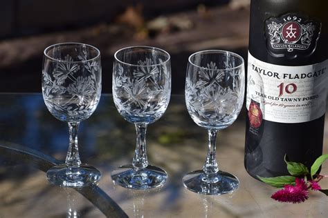 5 Vintage Etched Crystal Port Wine Glasses Fostoria Vintage Etched Crystal 4 Oz Dessert Wine
