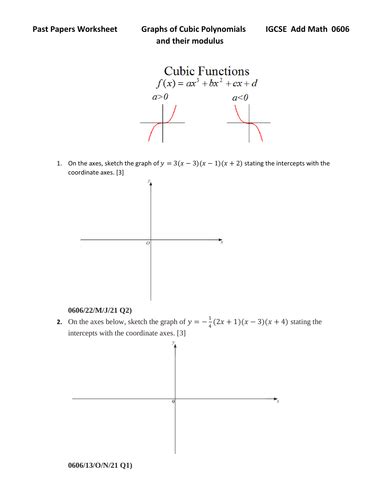 Cambridge Additional Mathematics 0606 And 4037 Topic Wise Past Paper Worksheets Teaching Resources