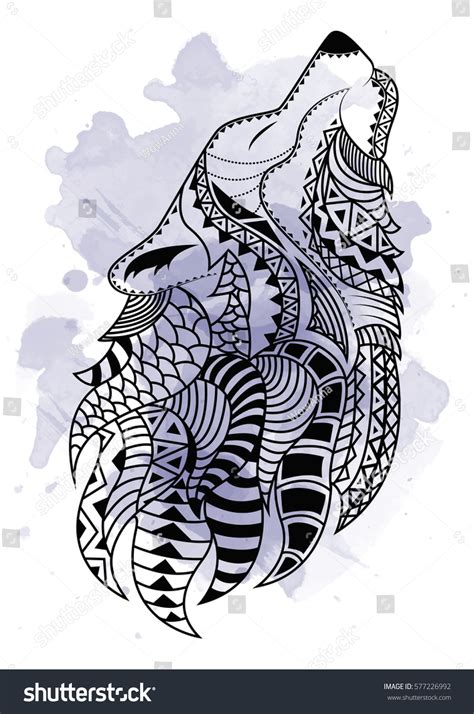 Line Art Hand Drawing Black Wolf Stock Vector Royalty Free 577226992