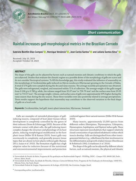 Pdf Rainfall Increases Gall Morphological Metrics In The Brazilian Cerrado