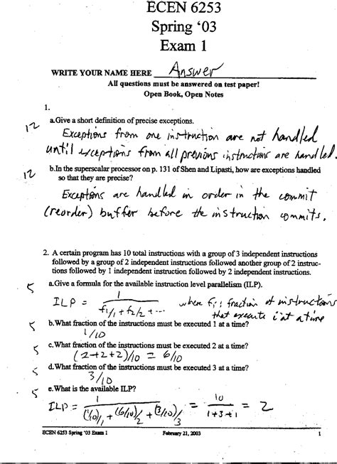 4 Solved Problems On Advanced Computer Architecture Exam 1 Ecen