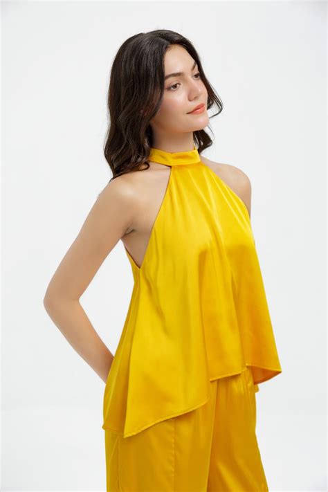 Saki 2 Piece Lounge Set Gold SILK PYJAMAS AUSTRALIA