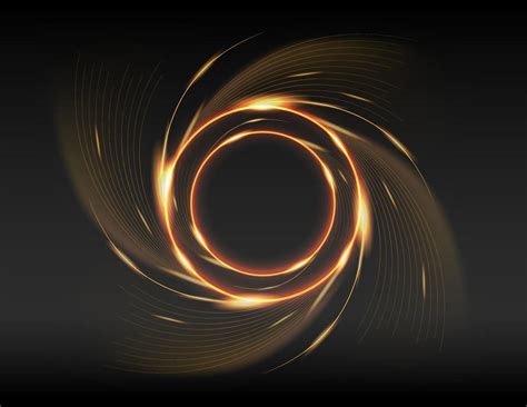 Abstract Golden Light Circle Lines Effect On Black Background Rotating Rings With Shine Rays