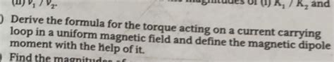 Derive The Formula For The Torque Acting On A Current Carrying Loop In A