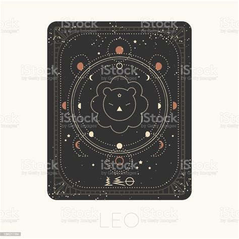 조디악 사인 레오 카드 달의 위상을 가진 점성술 별자리 상징 검은 배경에 그래픽 골드 아이콘 벡터 라인 아트 일러스트 레이 션 개념에 대한 스톡 벡터 아트 및 기타 이미지