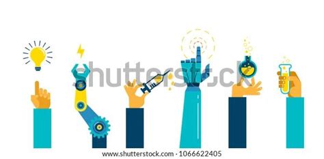 Концепция роботов и человеческих рук дизайн стоковая векторная графика без лицензионных