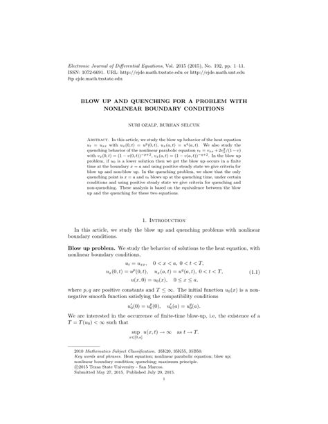 Pdf Blow Up And Quenching For A Problem With Nonlinear Boundary