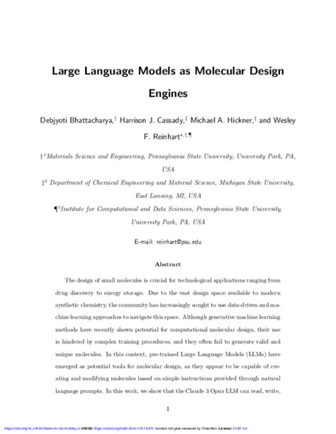 Pdf Large Language Models As Molecular Design Engines