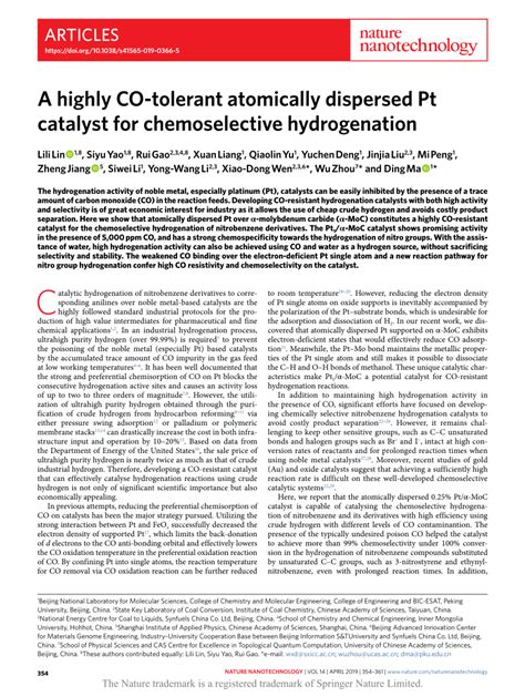 A Highly Co Tolerant Atomically Dispersed Pt Catalyst For