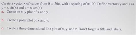 Solved Create A Vector X Of Values From 0 To 20π With A