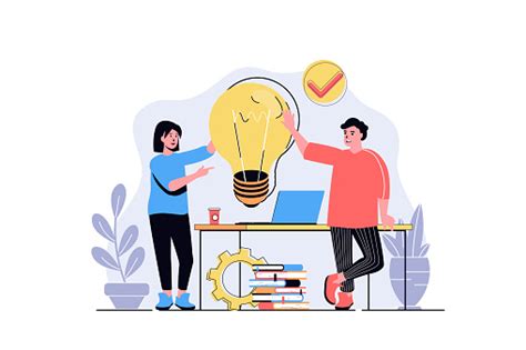만화 사람들 디자인을 가진 팀워크 웹 개념 남성과 여성이 브레인스토밍하고 아이디어와 솔루션을 생성하고 협업과 협력을 합니다 흰색