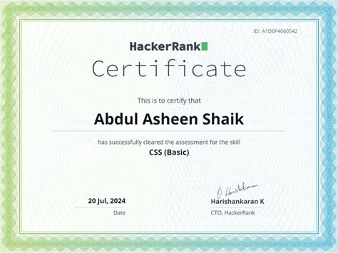 abdul asheen shaik on linkedin css hackerrank certification