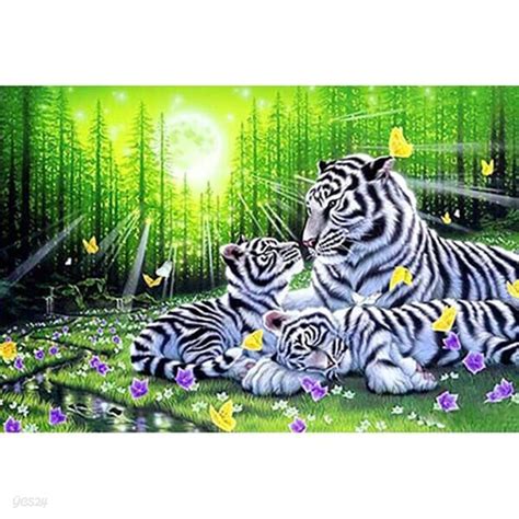 백호 패밀리 패브릭형 5D 보석십자수 40x60 예스24