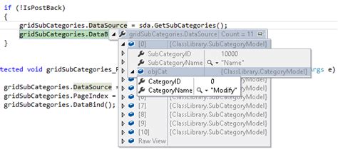 C Databinding Classlibrarysubcategorymodel Does Not Contain A