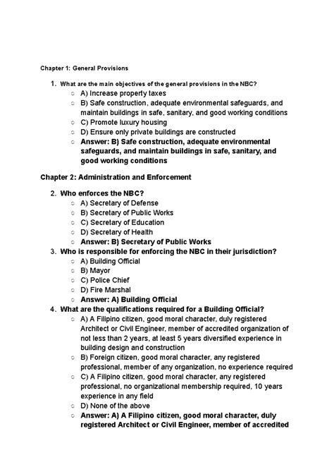 Pd 1096 Exam Pd 1096 National Building Code Exam Reviewer Chapter