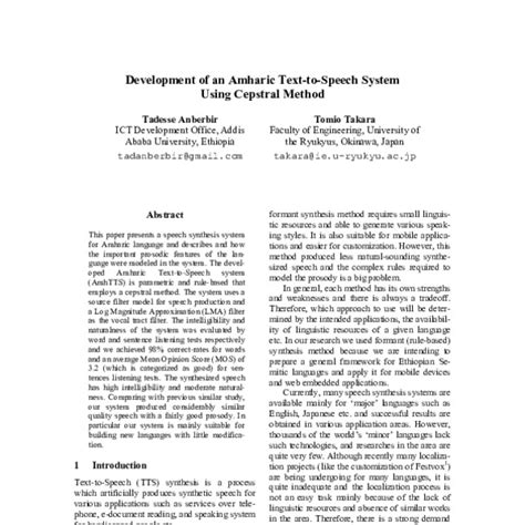 Development Of An Amharic Text To Speech System Using Cepstral Method