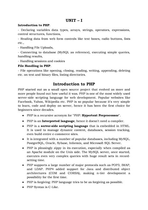 01 Introduction To Php And File Handling Unit I Introduction To Php Declaring Variables