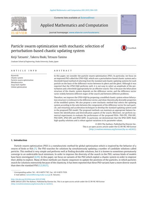 Pdf Particle Swarm Optimization With Stochastic Selection Of Perturbation Based Chaotic
