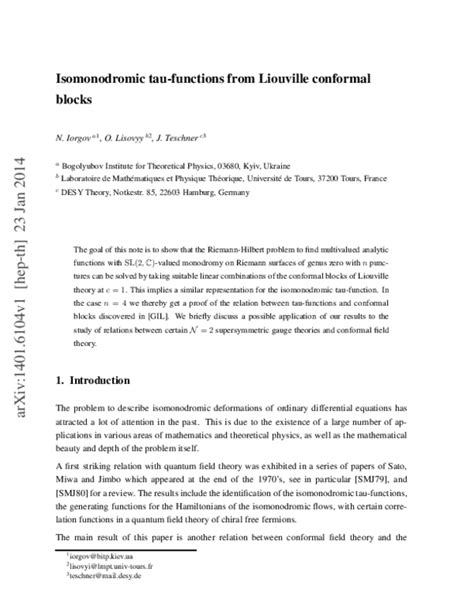 Pdf Tau Functions From Liouville Conformal Blocks