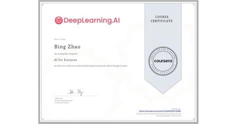 Doris Zhao On Linkedin Completion Certificate For Ai For Everyone