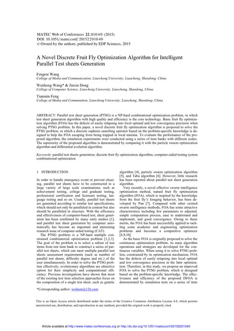 Pdf A Novel Discrete Fruit Fly Optimization Algorithm For Intelligent Parallel Test Sheets