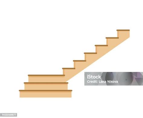만화 고립 된 나무와 돌 계단 나무 계단과 계단 난간이없는 현대 계단 비행 장식용 나무 계단 트레드 및 암석 라이저 집 및 성 내부 개체 Eps 10 계단에 대한 스톡 벡터