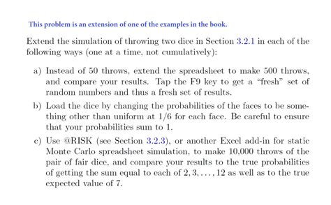 Solved Problem 2 Using A Spreadsheet And The Monte Carlo