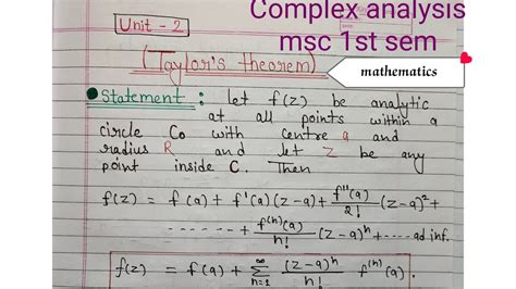 Taylors Theorem Complex Analysis Msc 1st Semmathematics Important Theorem Unit