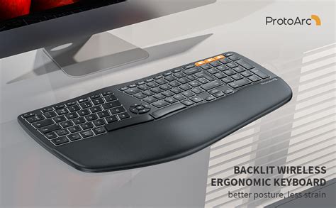 Protoarc Backlit Ergonomic Wireless Keyboard Ek01 Bluetooth Ergo Split Keyboard Wrist Rest