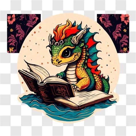 Download Cute Dragon Reading A Book By The Water Pngs Online Creative