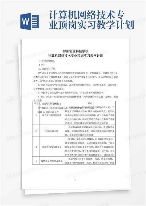 计算机网络技术专业顶岗实习教学计划Word模板下载 编号qvgkrazw 熊猫办公