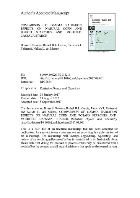 Pdf Comparison Of Gamma Radiation Effects On Natural Corn And Potato Starches And Modified