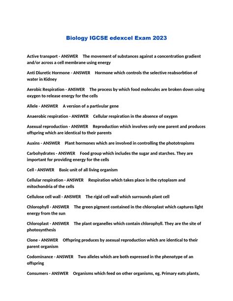 Solution Biology Igcse Edexcel Exam 2023 Studypool