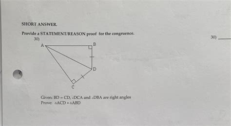 Solved Provide A Statement Reason Proof For The Congruence